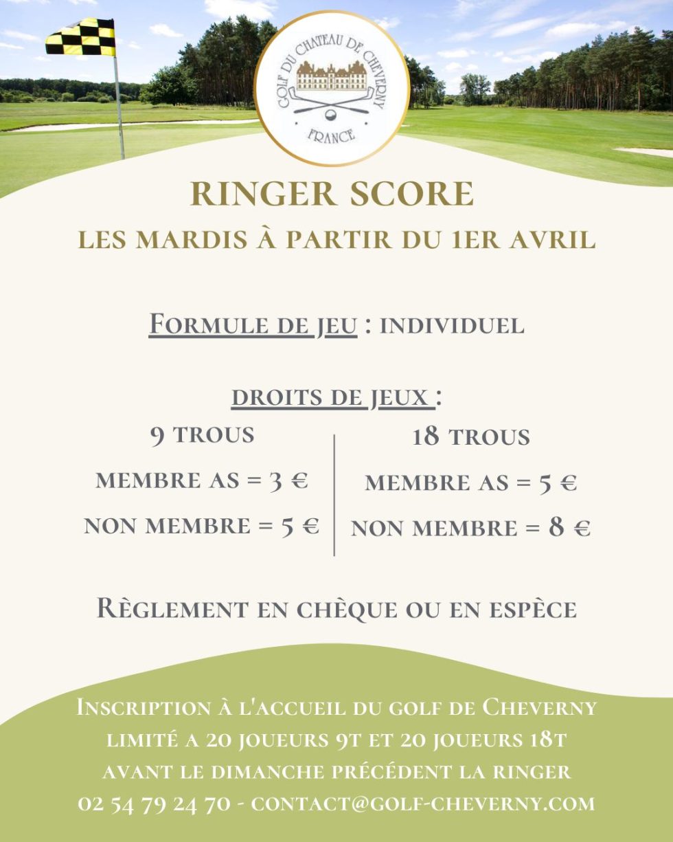 Résultats de la "RINGER SCORE" 2025 - As golf du château de Cheverny
